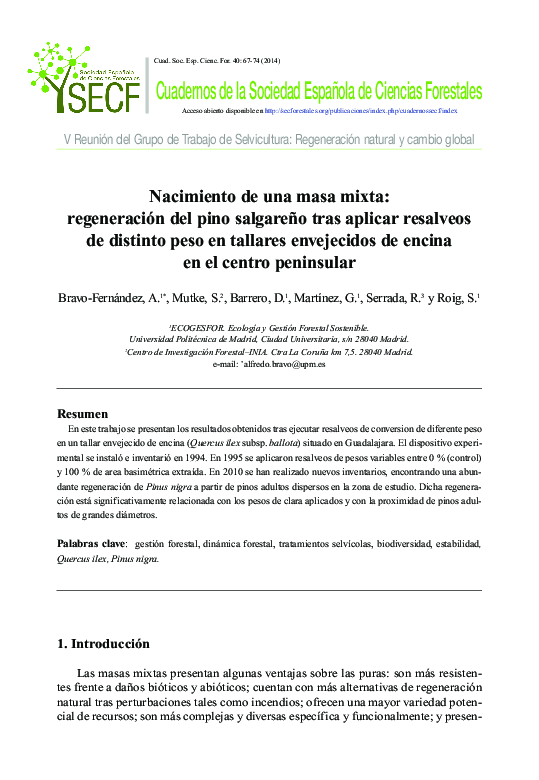 (PDF) Nacimiento de una masa mixta: regeneración del pino salgarño tras ...
