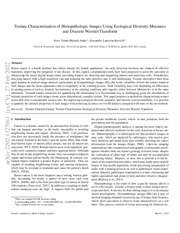 (PDF) Texture Characterization of Histopathologic Images Using Ecological Diversity Measures and ...