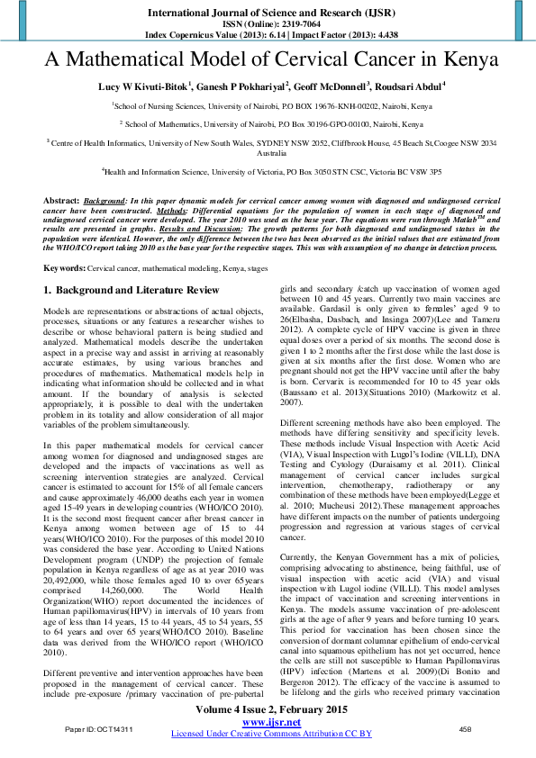 (PDF) Licensed Under Creative Commons Attribution CC BY A Mathematical Model of Cervical Cancer ...