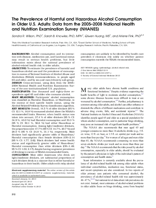 (PDF) The Prevalence of Harmful and Hazardous Alcohol Consumption in ...