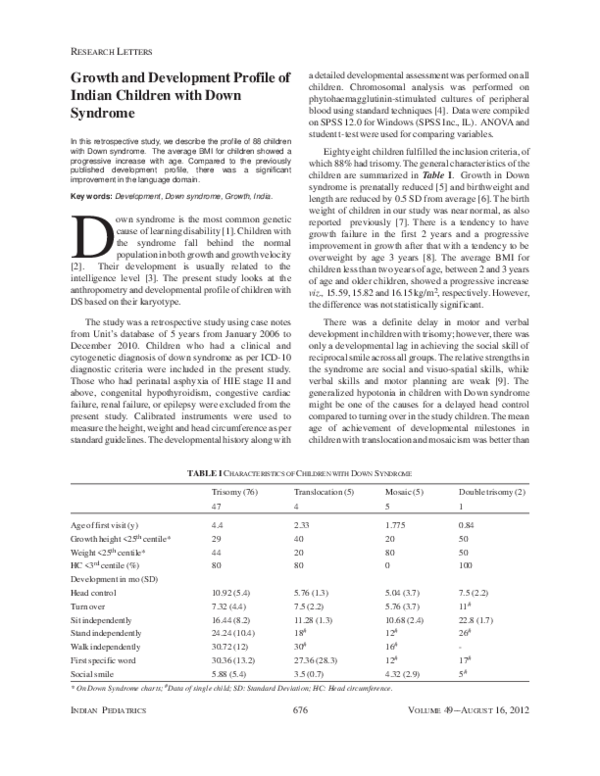 (PDF) Growth and development profile of Indian children with Down syndrome
