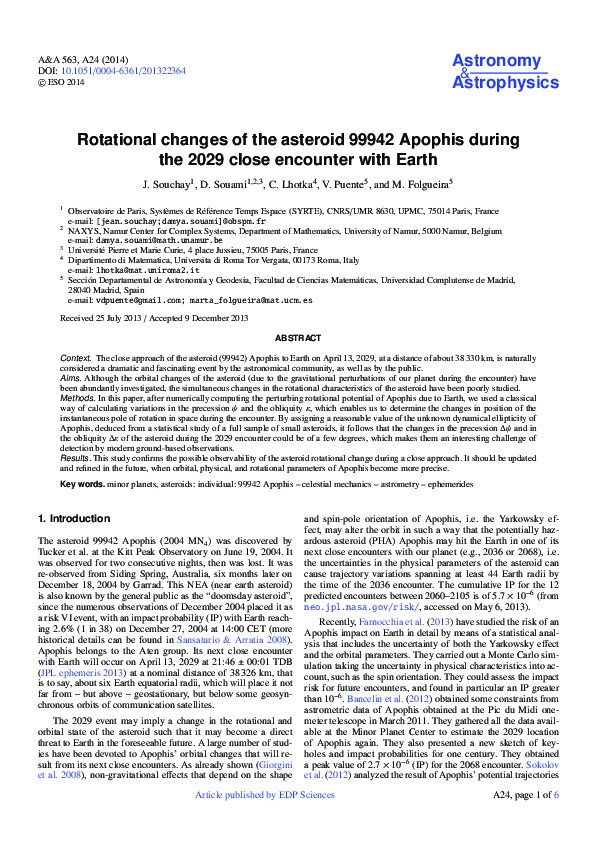 (PDF) Rotational changes of the asteroid 99942 Apophis during the 2029 ...