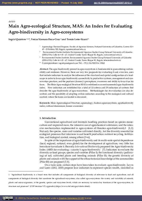 (PDF) Main Agro-ecological Structure, MAS: An Index for Evaluating Agro ...