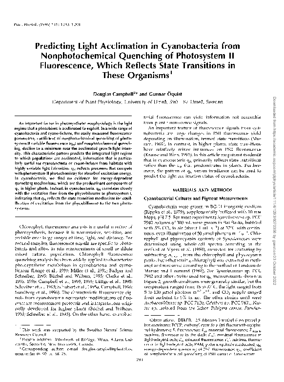 (PDF) Predicting Light Acclimation in Cyanobacteria from ...