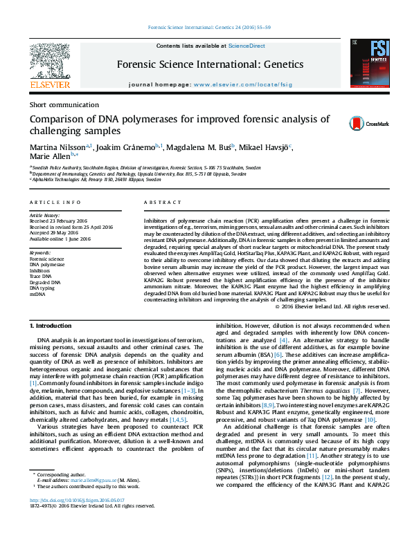 (PDF) Comparison of DNA polymerases for improved forensic analysis of ...