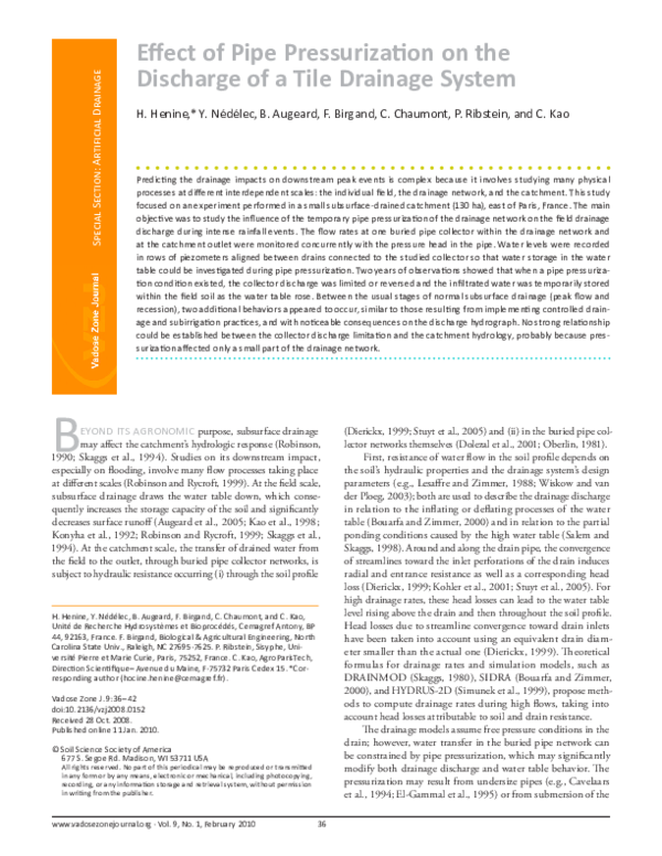 (PDF) Effect of Pipe Pressurization on the Discharge of a Tile Drainage System | Francois ...