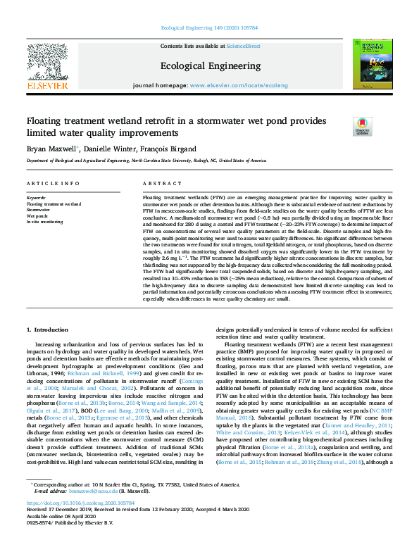 (PDF) Floating treatment wetland retrofit in a stormwater wet pond ...