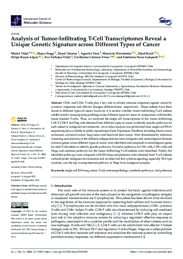 Pdf Analysis Of Tumor Infiltrating T Cell Transcriptomes Reveal A