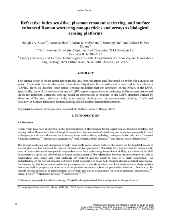 (PDF) Refractive-index-sensitive, plasmon-resonant-scattering, and surface-enhanced Raman ...