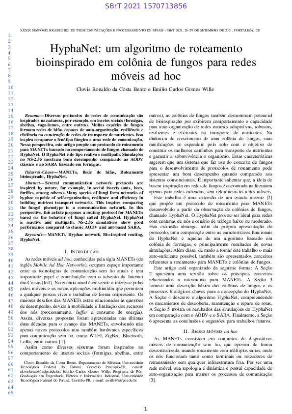 (PDF) HyphaNet: um algoritmo de roteamento bioinspirado em colônia de fungos para redes móveis ...