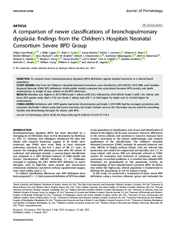 (PDF) A comparison of newer classifications of bronchopulmonary ...