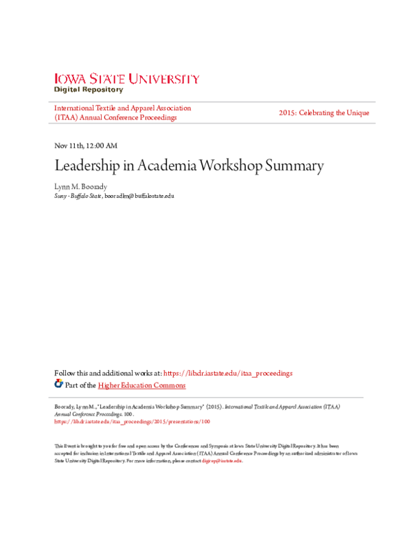 (PDF) Leadership in Academia Workshop Summary