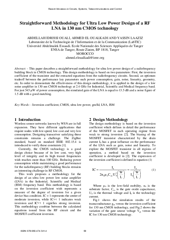 (PDF) Straightforward Methodology for Ultra Low Power Design of a RF ...