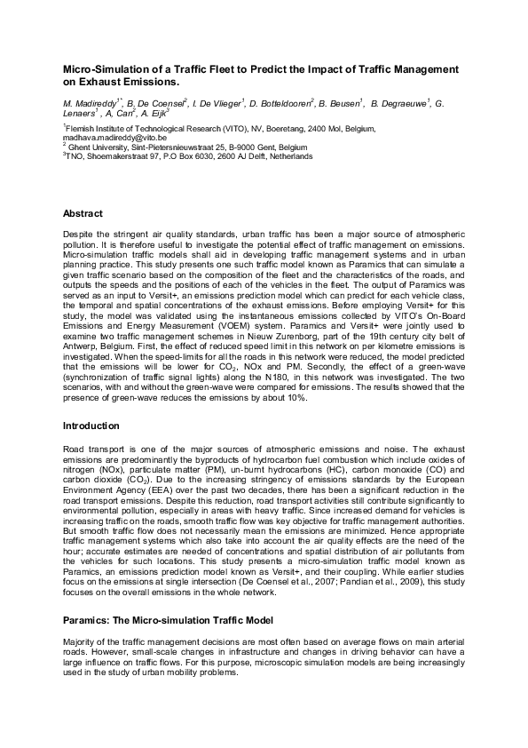 Pdf Micro Simulation Of A Traffic Fleet To Predict The Impact Of Traffic Management On Exhaust
