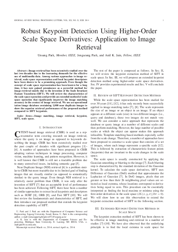 (PDF) Robust Keypoint Detection Using Higher-Order Scale Space Derivatives: Application to Image ...