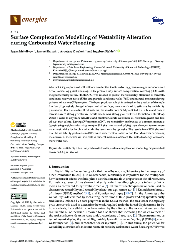 (PDF) Surface Complexation Modelling of Wettability Alteration during ...