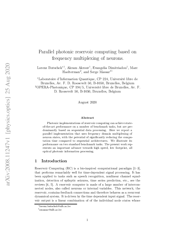 (PDF) Parallel photonic reservoir computing based on frequency ...