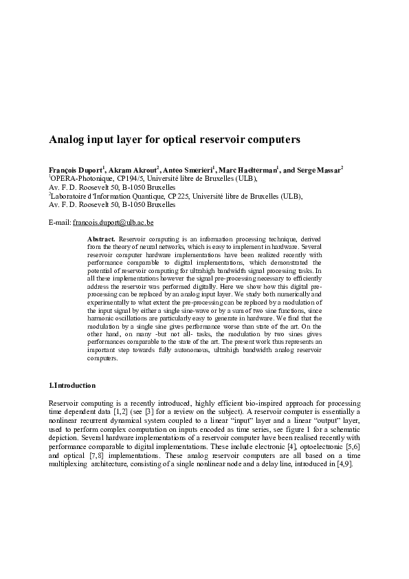 (PDF) Analog input layer for optical reservoir computers