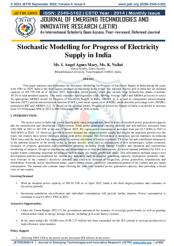 Pdf Stochastic Modelling For Progress Of Electricity Supply In India