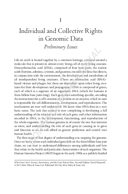 (PDF) Individual and Collective Rights in Genomic Data | David Koepsell ...