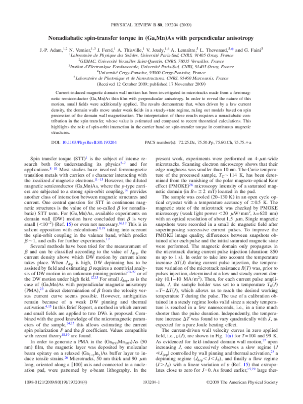 (PDF) Nonadiabatic spin-transfer torque in (Ga,Mn)As with perpendicular anisotropy