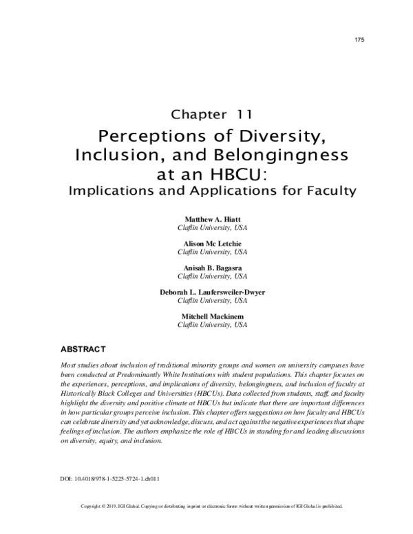 (PDF) Perceptions of Diversity, Inclusion, and Belongingness at an HBCU