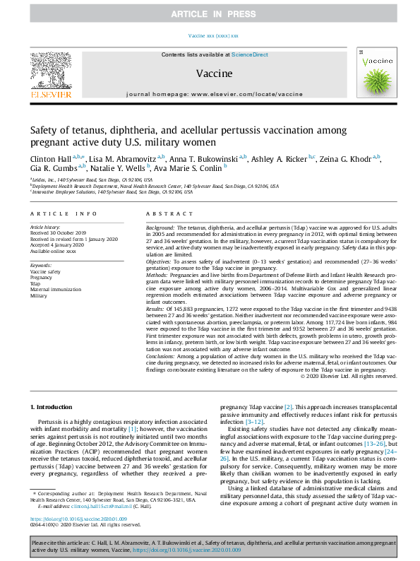 (PDF) Safety of tetanus, diphtheria, and acellular pertussis ...
