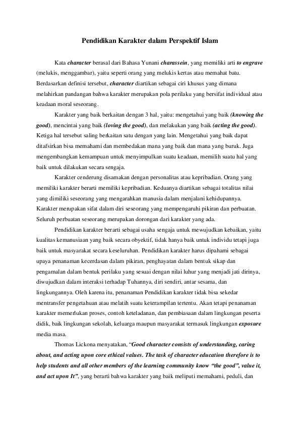 (PDF) Pendidikan Karakter dalam Perspektif Islam