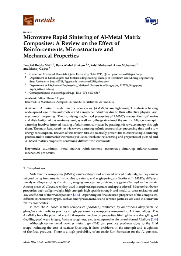 Pdf Microwave Rapid Sintering Of Al Metal Matrix Composites A Review On The Effect Of
