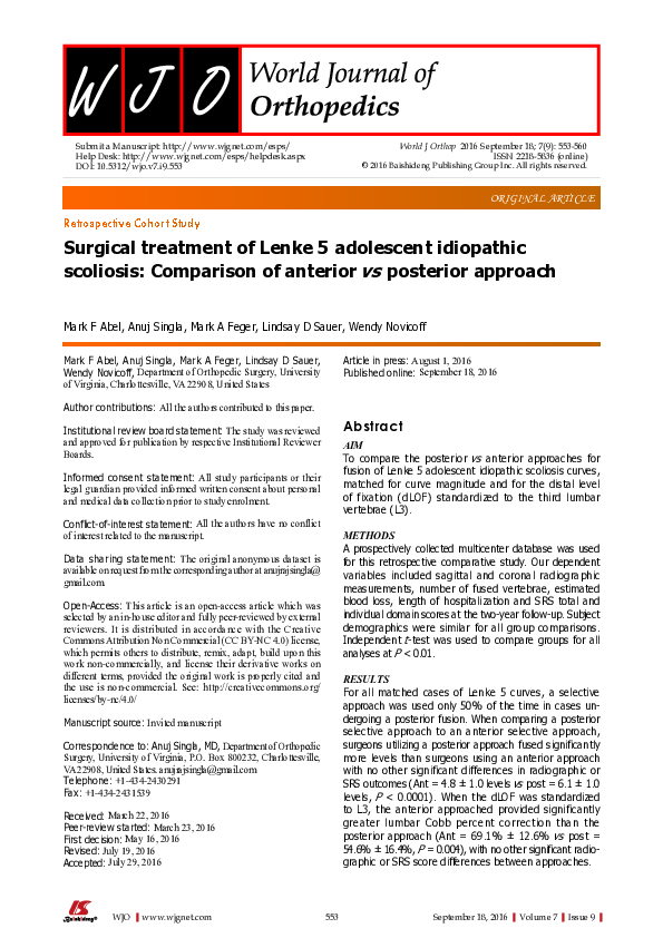 (PDF) Surgical treatment of Lenke 5 adolescent idiopathic scoliosis ...