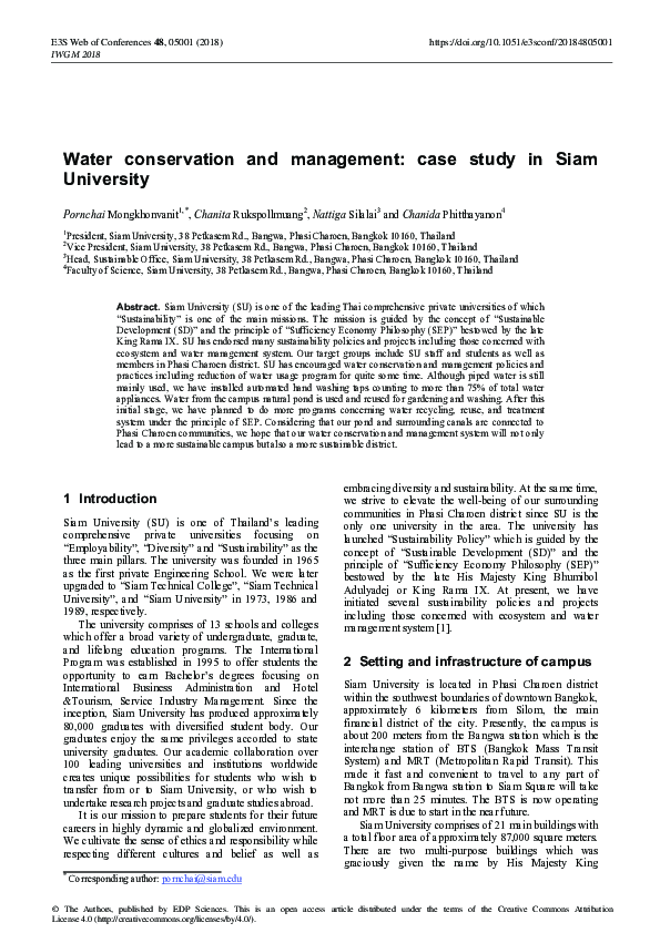 (PDF) Water conservation and management: case study in Siam University