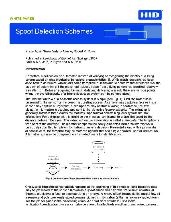 (PDF) Spoof Detection Schemes