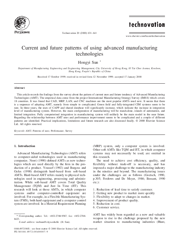 (PDF) Current and future patterns of using advanced manufacturing ...