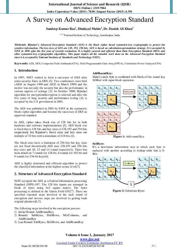 Pdf A Survey On Advanced Encryption Standard