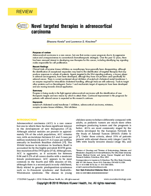 (PDF) Novel targeted therapies in adrenocortical carcinoma