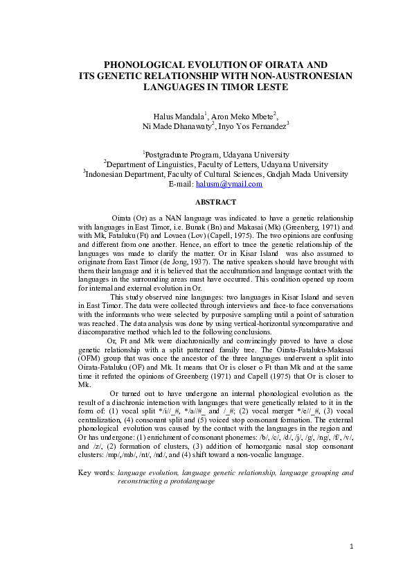 (PDF) Phonological Evolution of Oirata and Its Genetic Relationship with Non-Austronesian ...