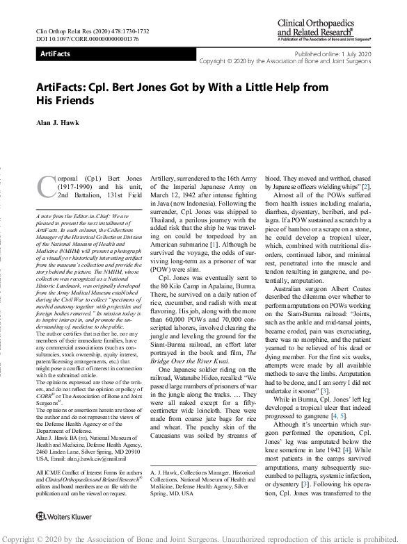 (PDF) ArtiFacts: Cpl. Bert Jones Got by With a Little Help from His Friends
