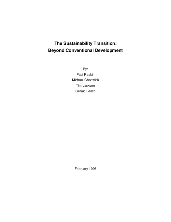 (PDF) The Sustainability Transition: Beyond Conventional Development