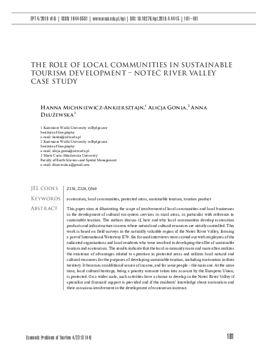 (PDF) The role of local communities in sustainable tourism development ...