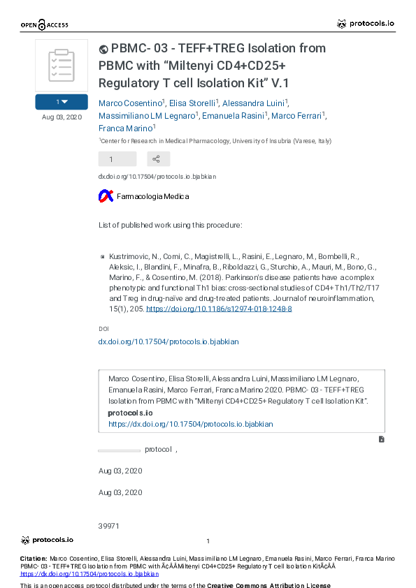 (PDF) PBMC- 03 - TEFF+TREG Isolation from PBMC with “Miltenyi CD4+CD25 ...