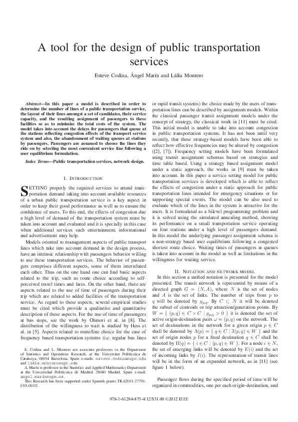 (PDF) A tool for the design of public transportation services