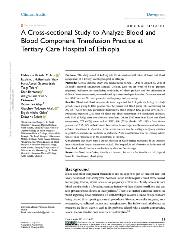 (PDF) A Cross-sectional Study to Analyze Blood and Blood Component ...