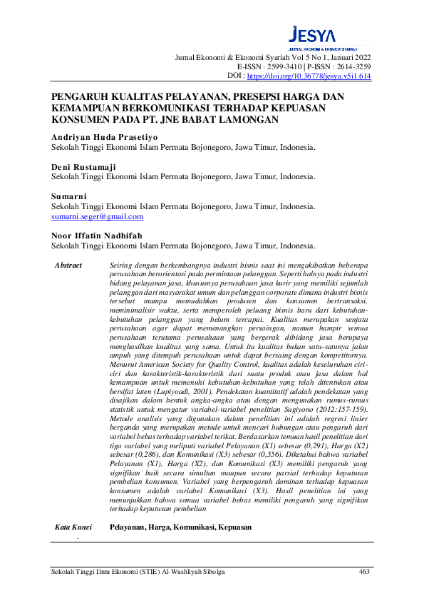 (PDF) Pengaruh Kualitas Pelayanan, Presepsi Harga Dan Kemampuan Berkomunikasi Terhadap Kepuasan ...
