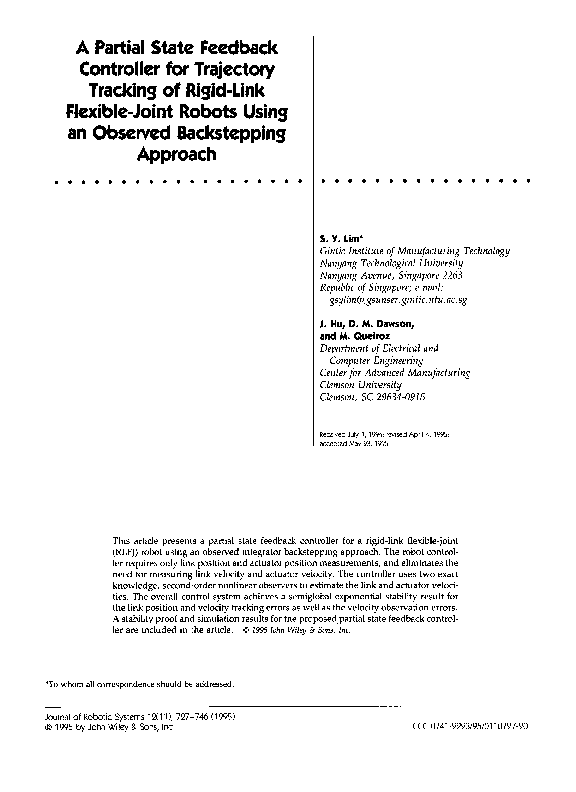 (PDF) A partial state feedback controller for tajectory tracking of ...