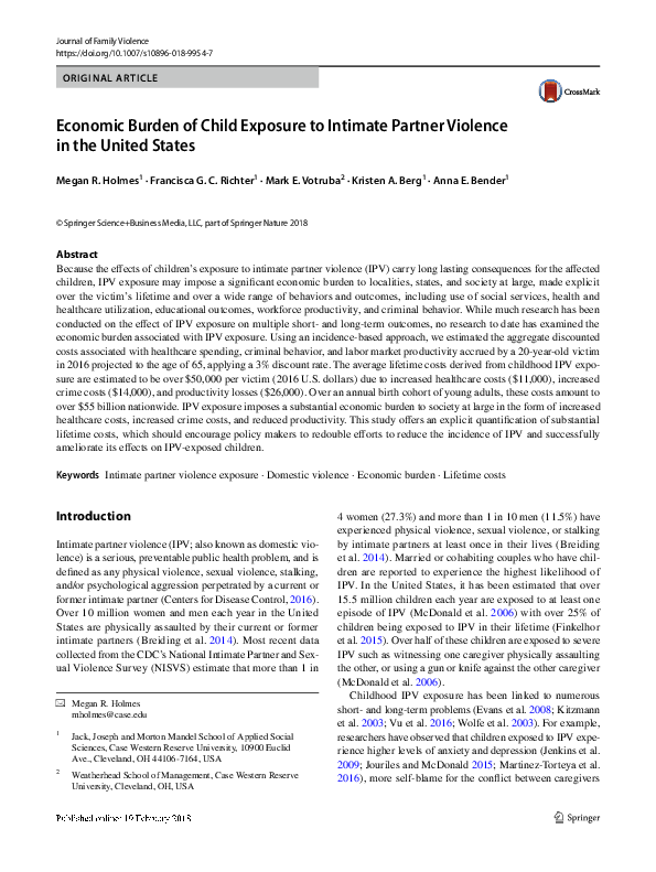 (PDF) Economic Burden of Child Exposure to Intimate Partner Violence in ...