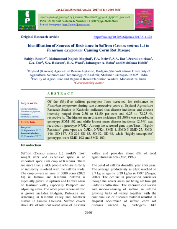(PDF) Identification of Sources of Resistance in Saffron (Crocus ...
