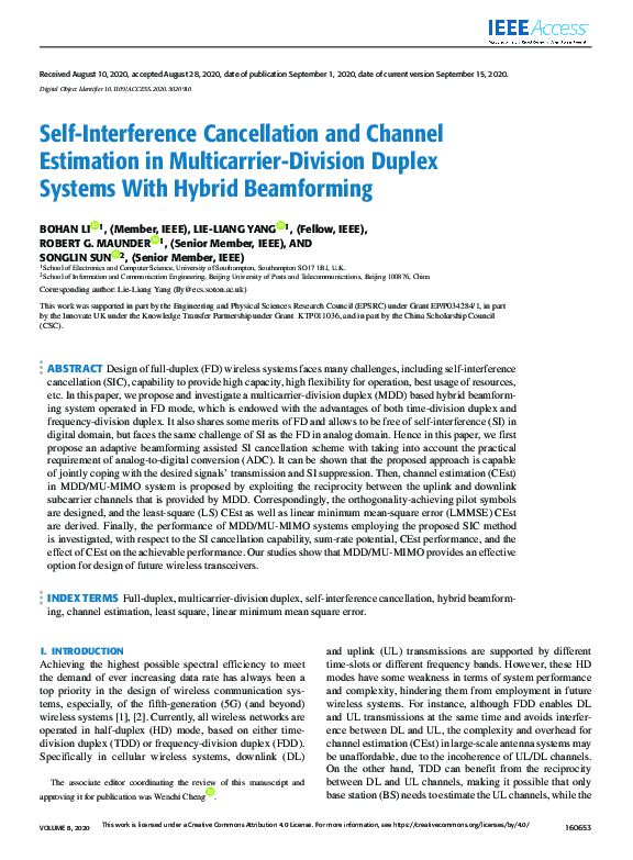 (PDF) Self-Interference Cancellation and Channel Estimation in Multicarrier-Division Duplex ...