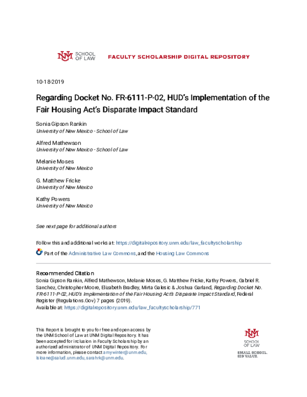 (PDF) Regarding Docket No. FR-6111-P-02, HUD’s Implementation of the ...