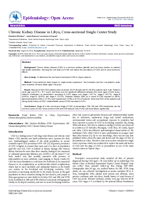 (PDF) Chronic Kidney Disease in Libya, Cross-sectional Single Center Study