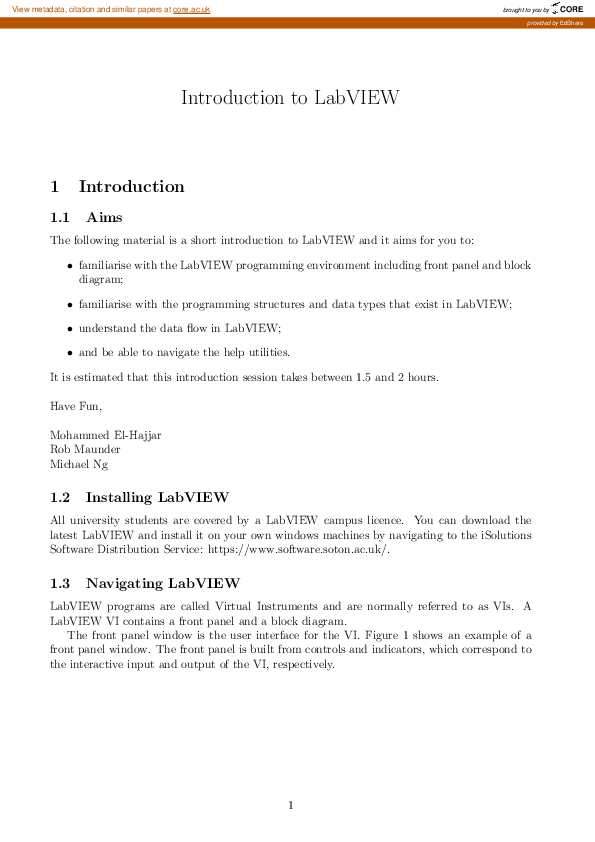 (PDF) Introduction to LabVIEW